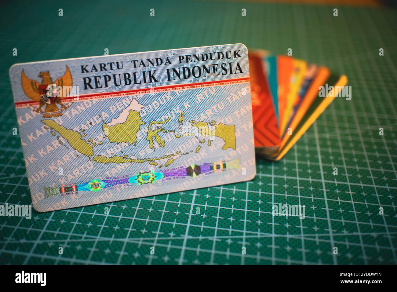Blue Indonesian ID Card (KTP) on Green Grid Surface, Identity Document ...