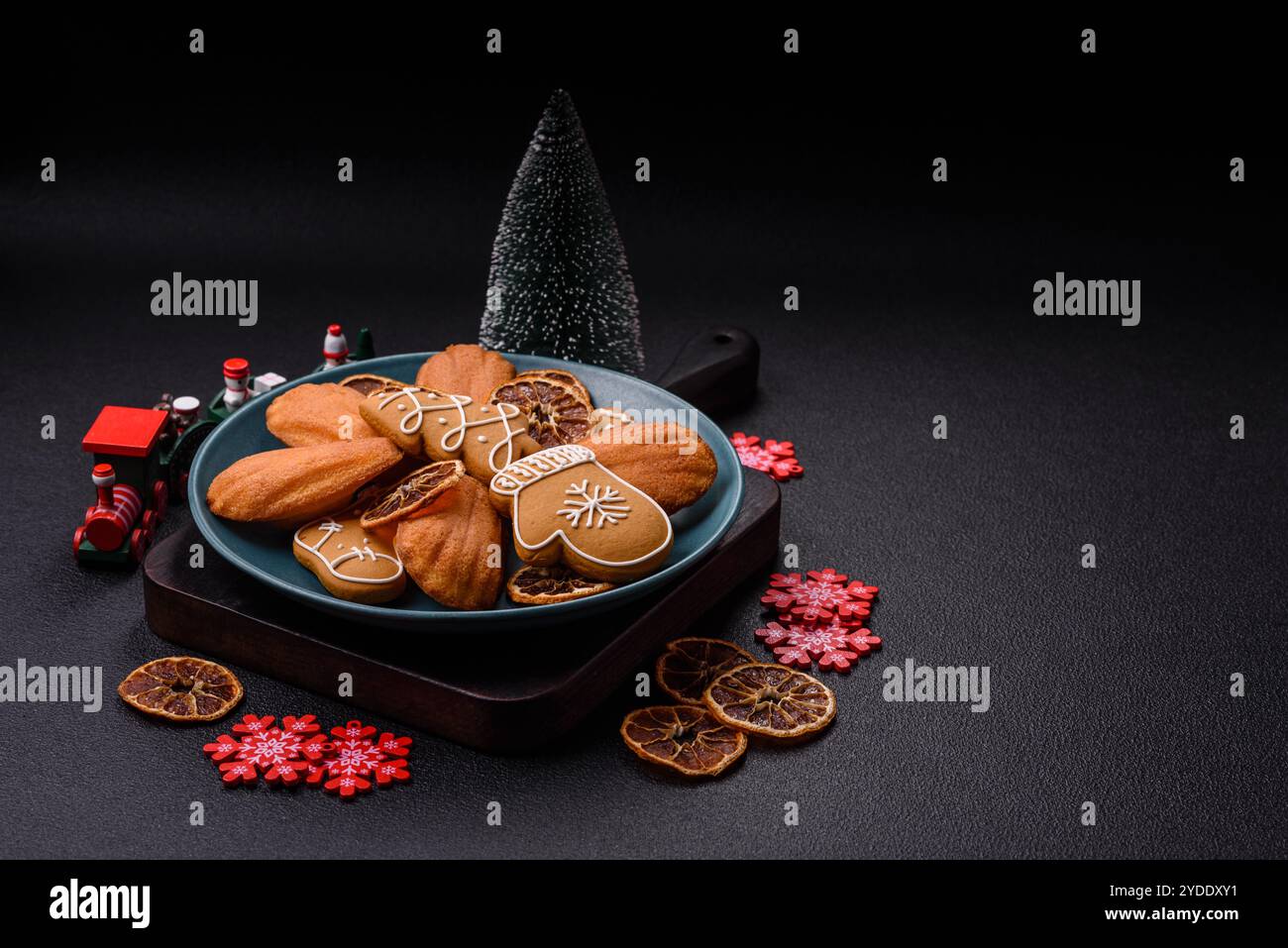 French classic madeleine sponge cake with elements of Christmas motifs ...