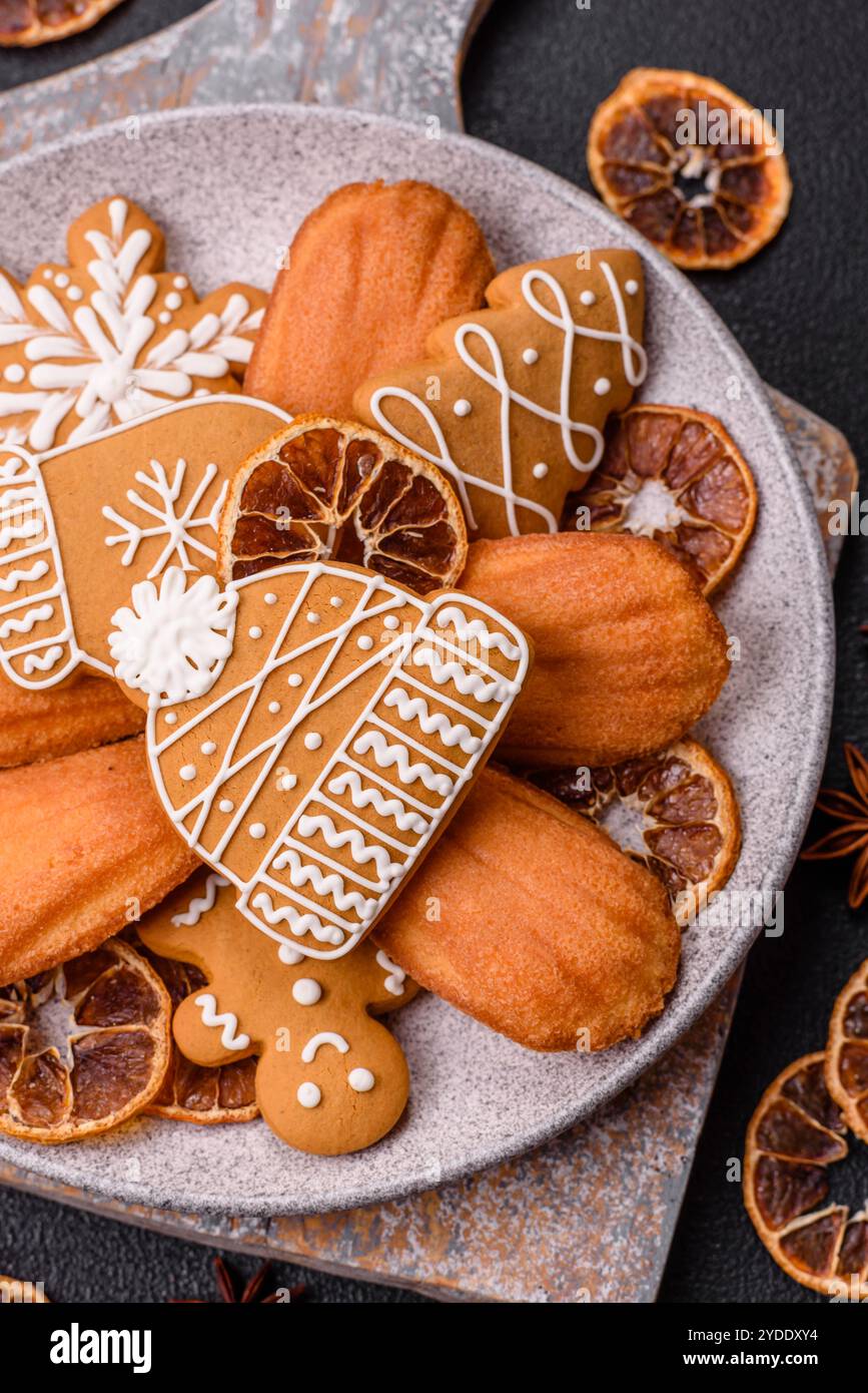 French classic madeleine sponge cake with elements of Christmas motifs ...