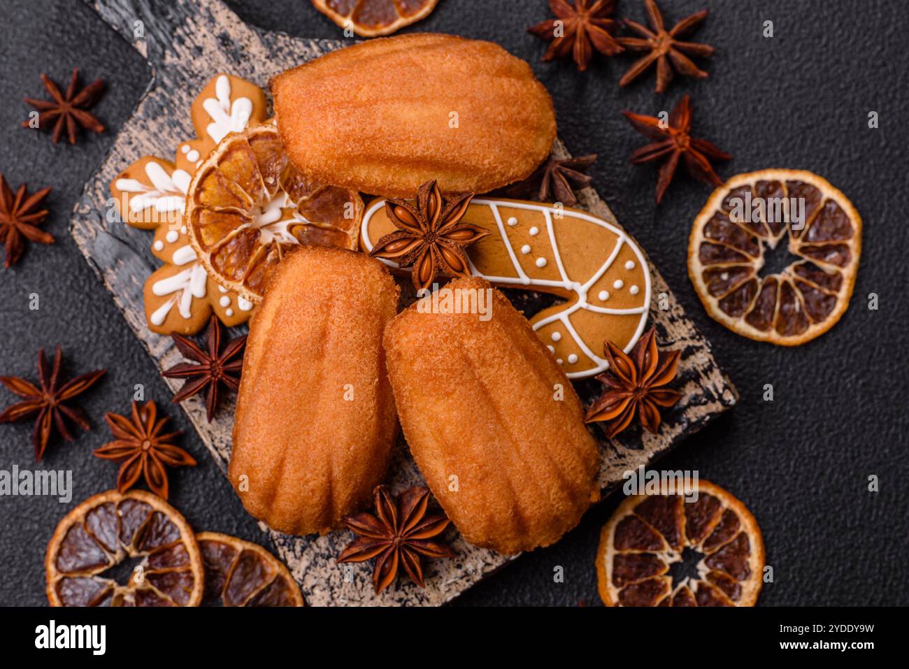 French classic madeleine sponge cake with elements of Christmas motifs ...