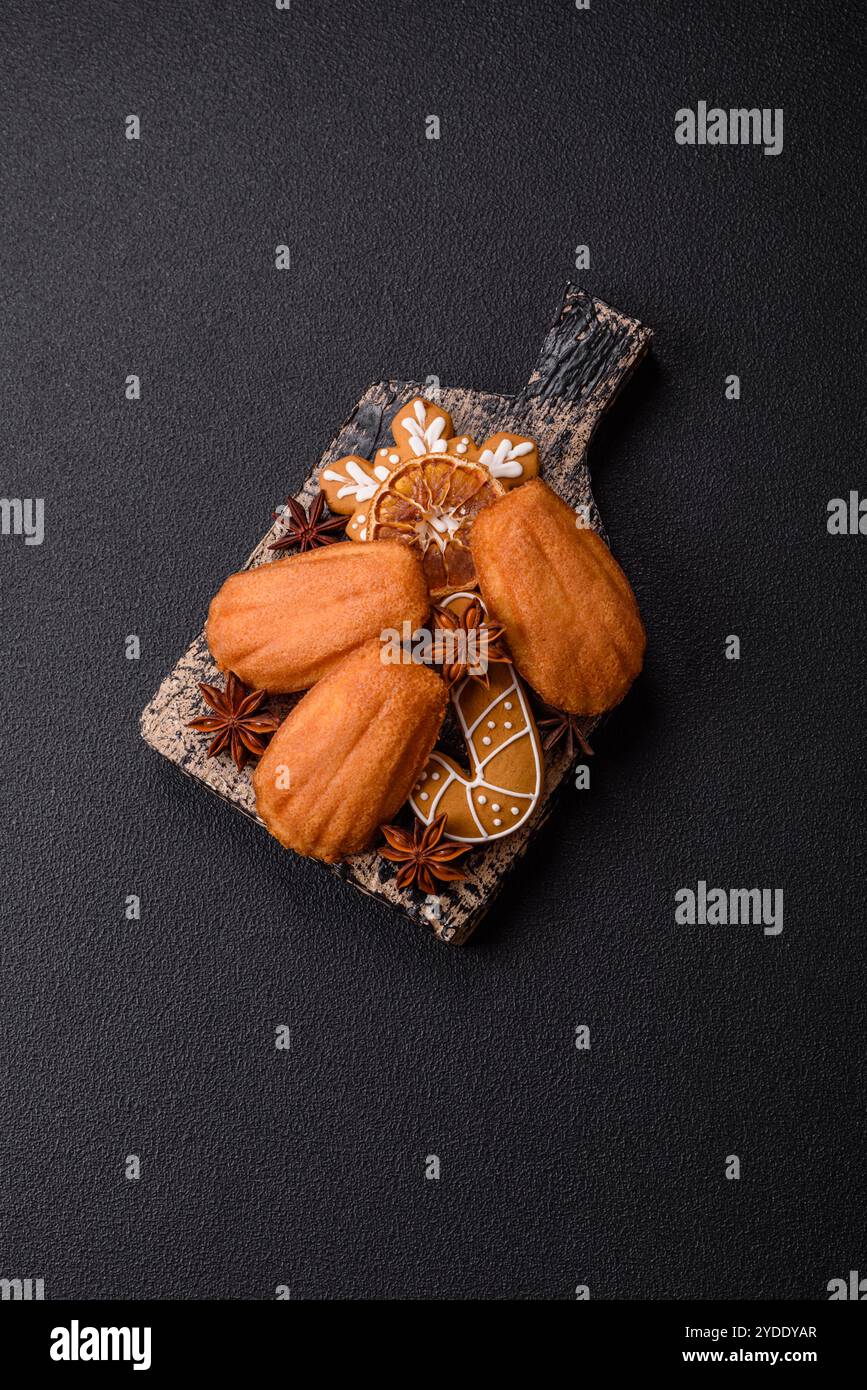French classic madeleine sponge cake with elements of Christmas motifs ...