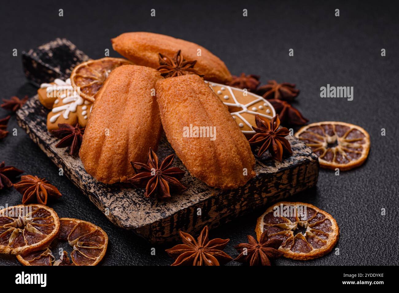 French classic madeleine sponge cake with elements of Christmas motifs ...