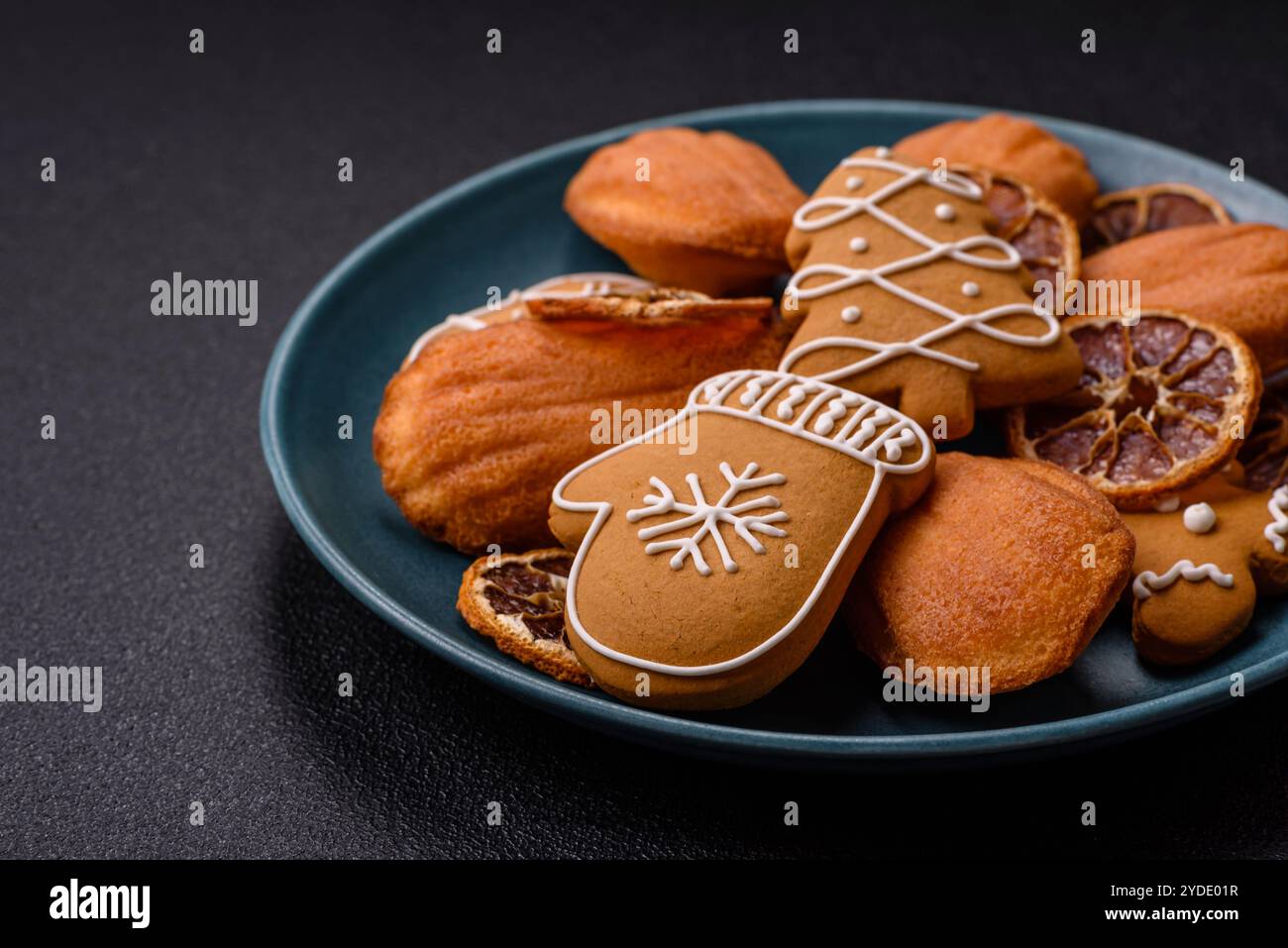 French classic madeleine sponge cake with elements of Christmas motifs ...