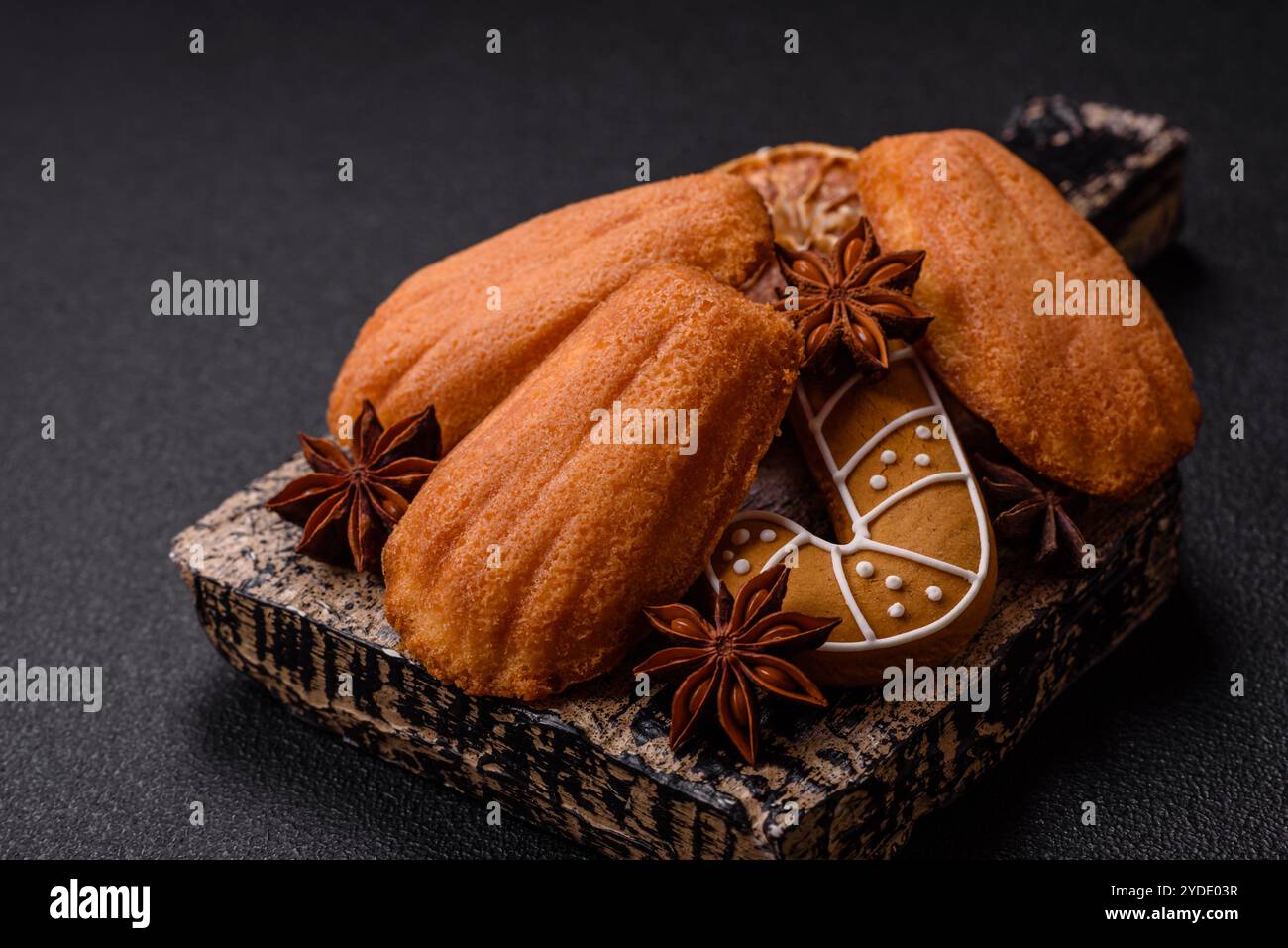 French classic madeleine sponge cake with elements of Christmas motifs ...