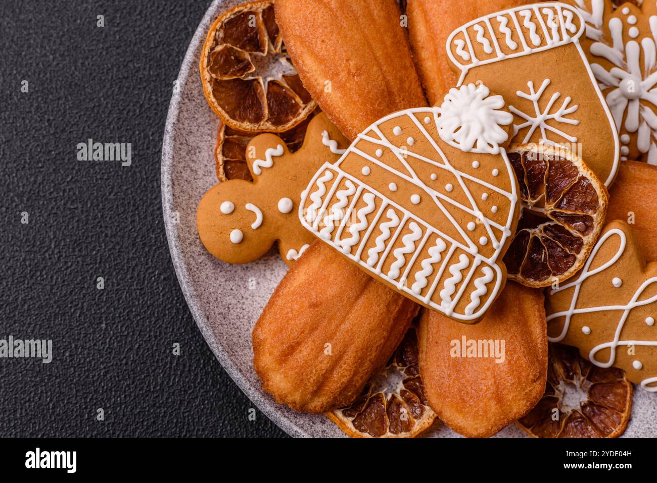 French classic madeleine sponge cake with elements of Christmas motifs ...