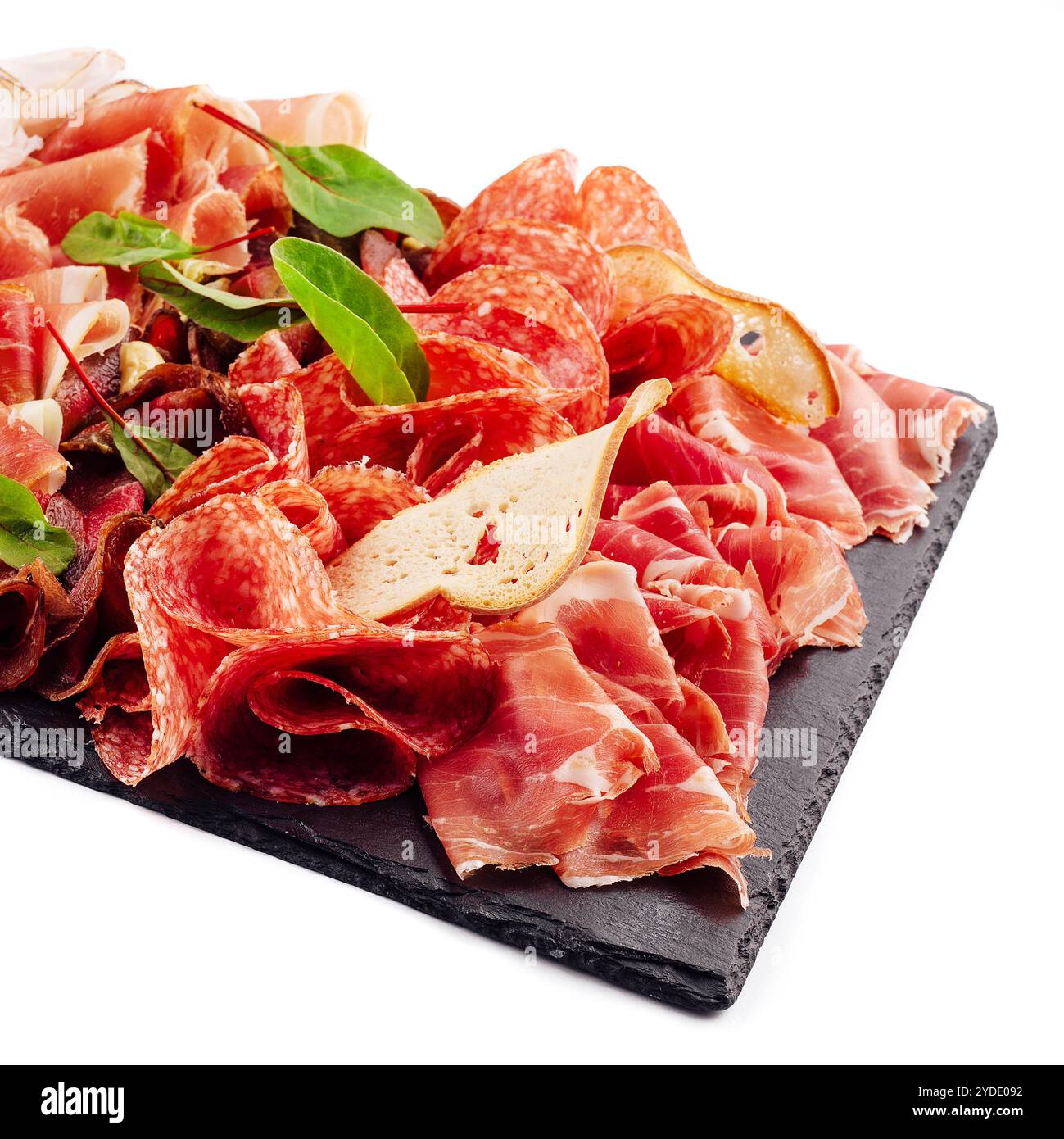 Traditional spanish jamon, prosciutto crudo, italian salami, parma ham ...