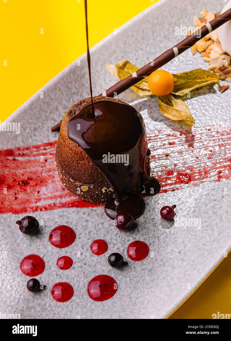 Chocolate lava cake with melted chocolate Stock Photo - Alamy