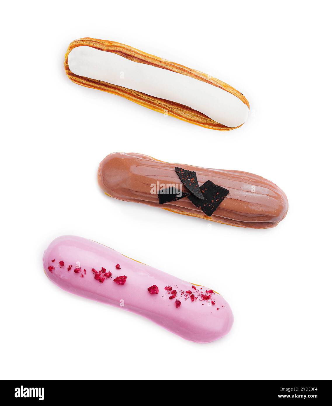 different types chocolate eclairs on a white background Stock Photo - Alamy