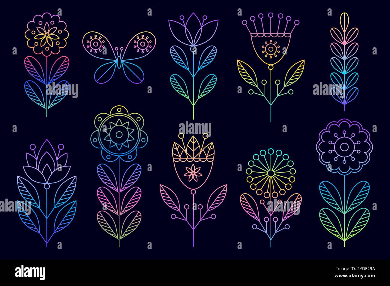 Set of linear style flowers to create different designs Stock Vector ...