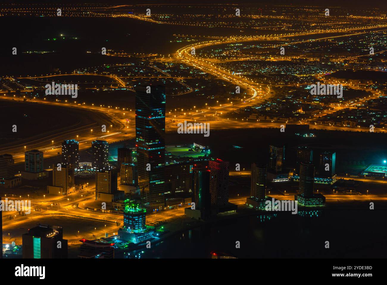 Dubai downtown night scene with city lights. Top view Stock Photo - Alamy