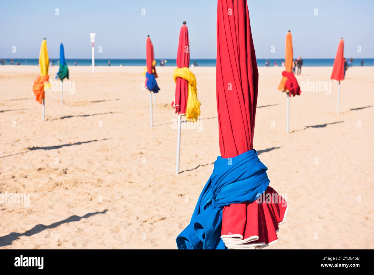 The famous colorful parasols on Deauville beach Stock Photo - Alamy