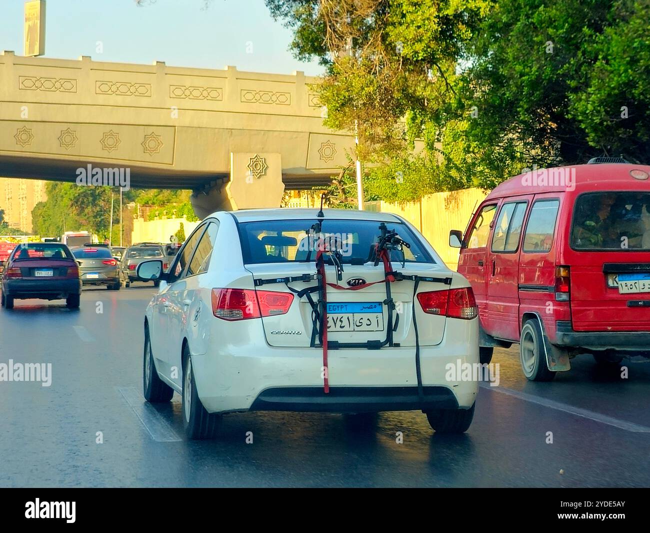 Cairo, Egypt, October 12 2024: A KIA Cerato car with a bicycle holder ...