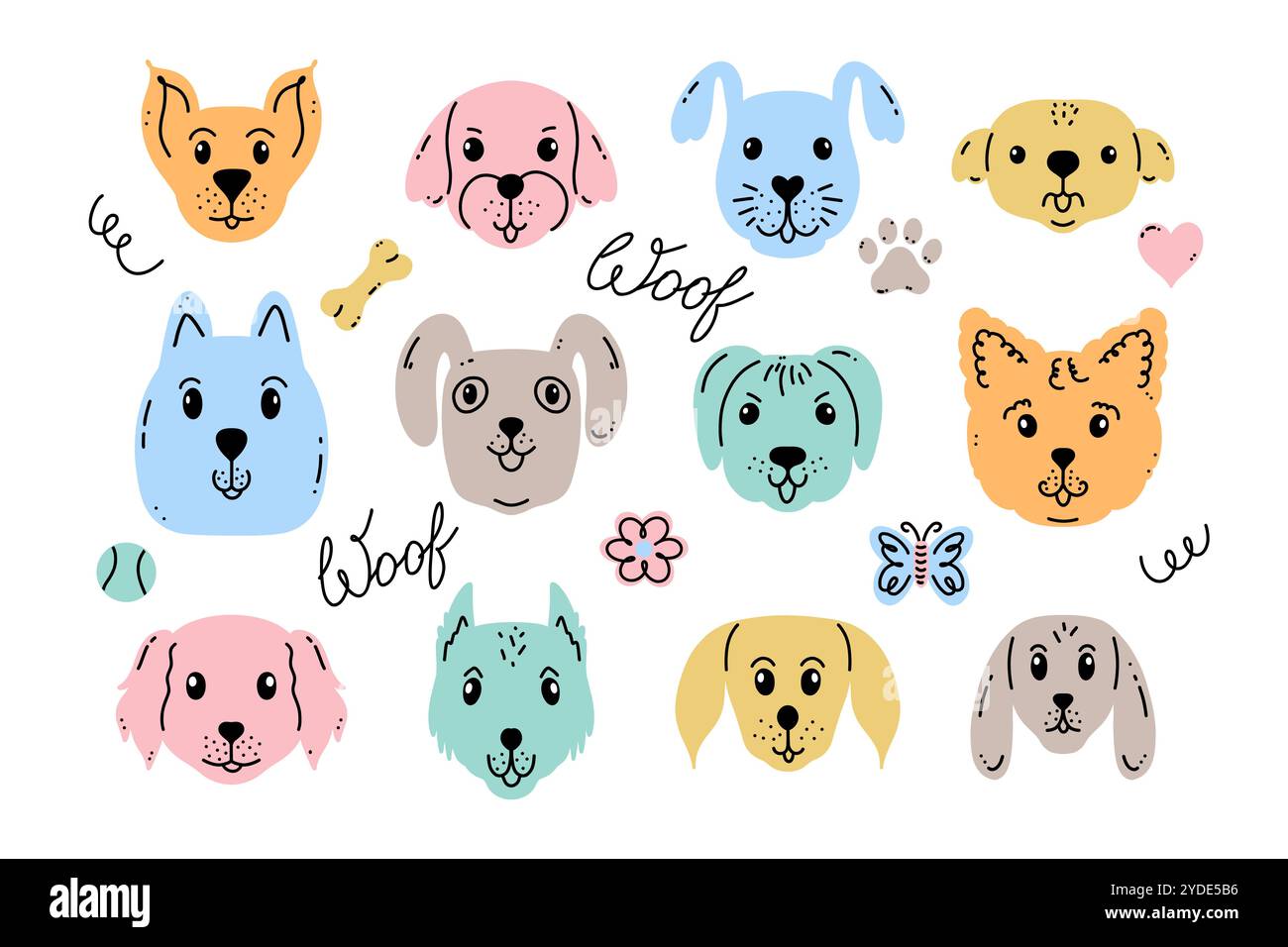 Collection of dog faces in doodle style Stock Vector Image & Art - Alamy