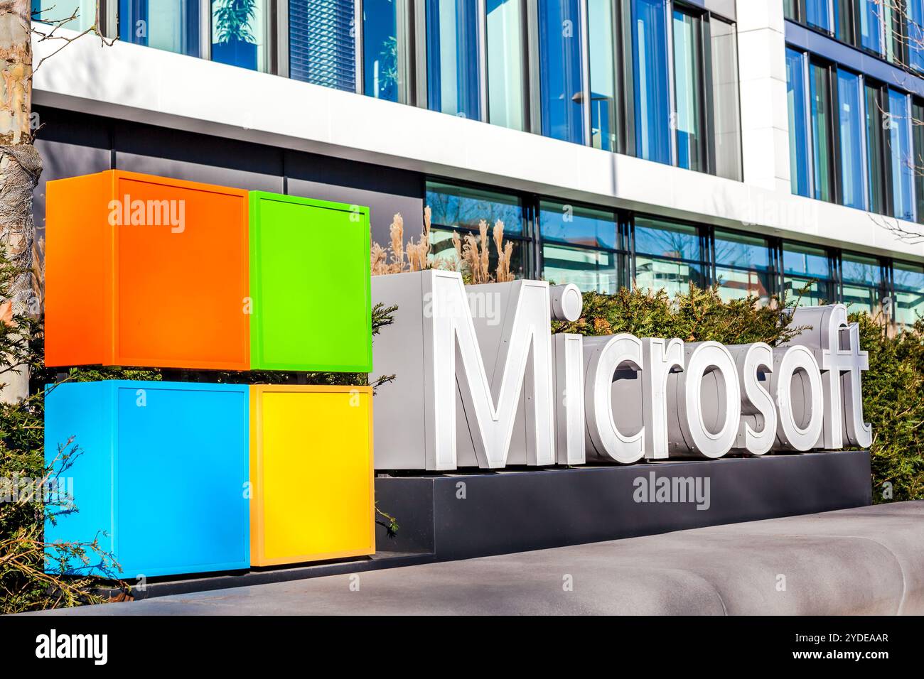 Microsoft logo at office building, Munich Germany Stock Photo - Alamy
