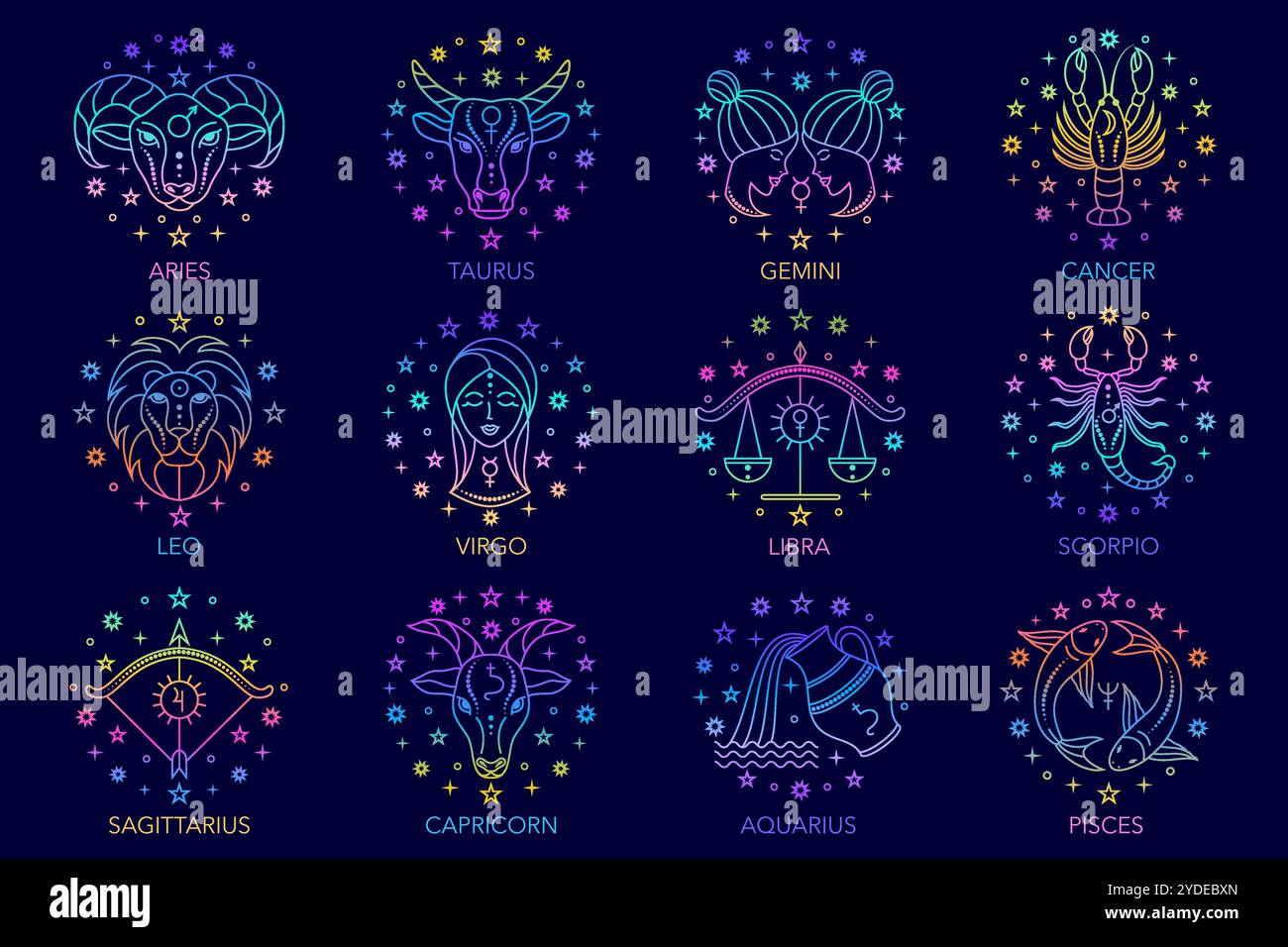 Collection of zodiac signs created in linear style Stock Vector Image ...