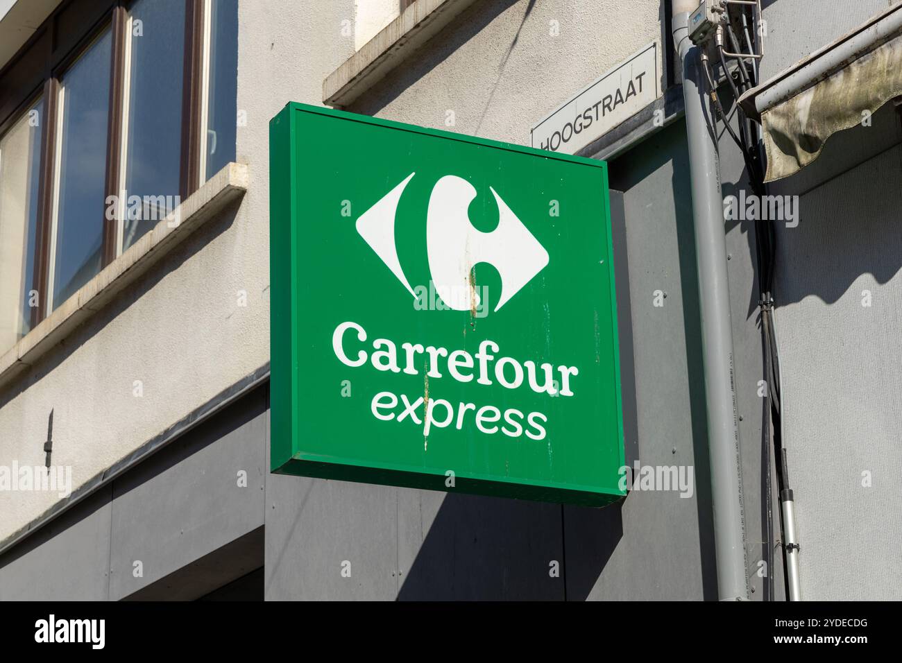 Carrefour Express store logo sign. Carrefour is a French group, and a ...