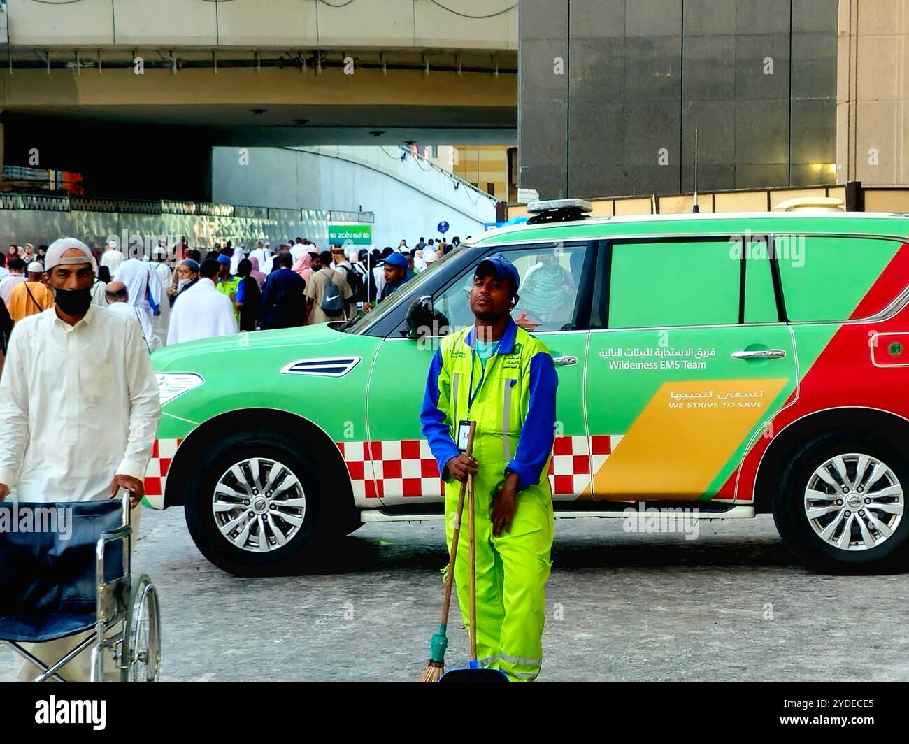 Mecca, Saudi Arabia, June 13 2024: an ambulance of Saudi Arabia red ...