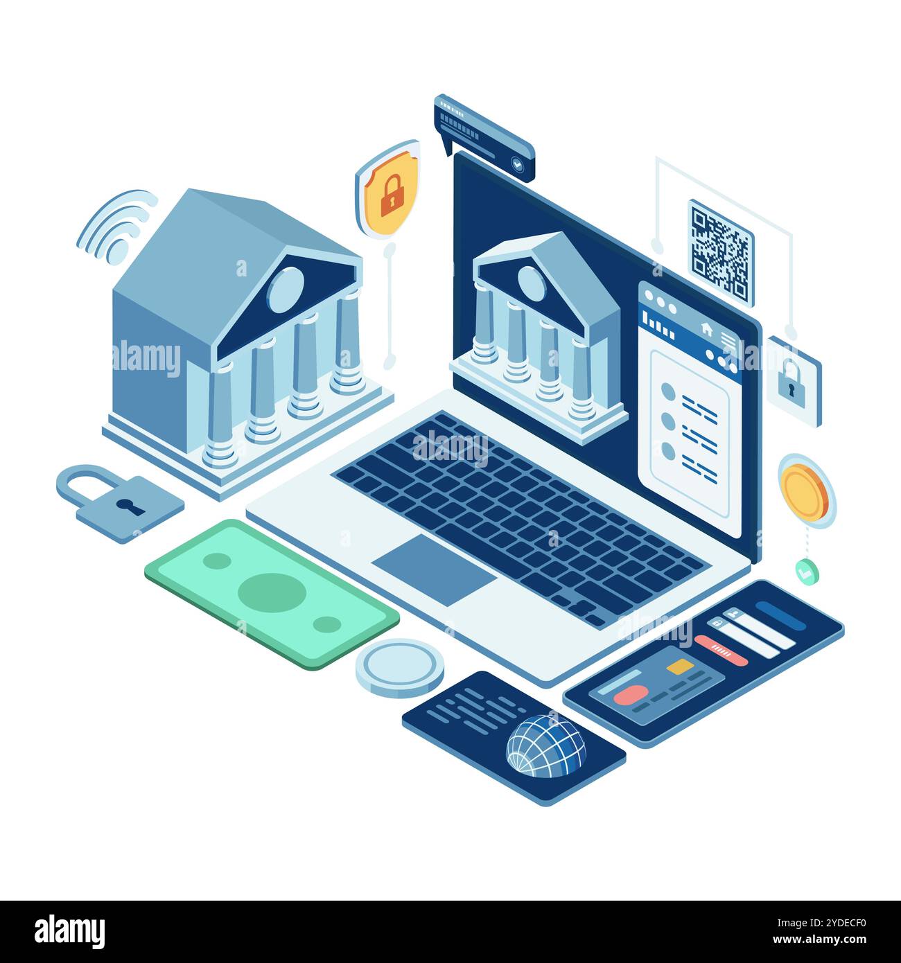 Isometric Digital Banking with Financial and Security Icons. Online ...