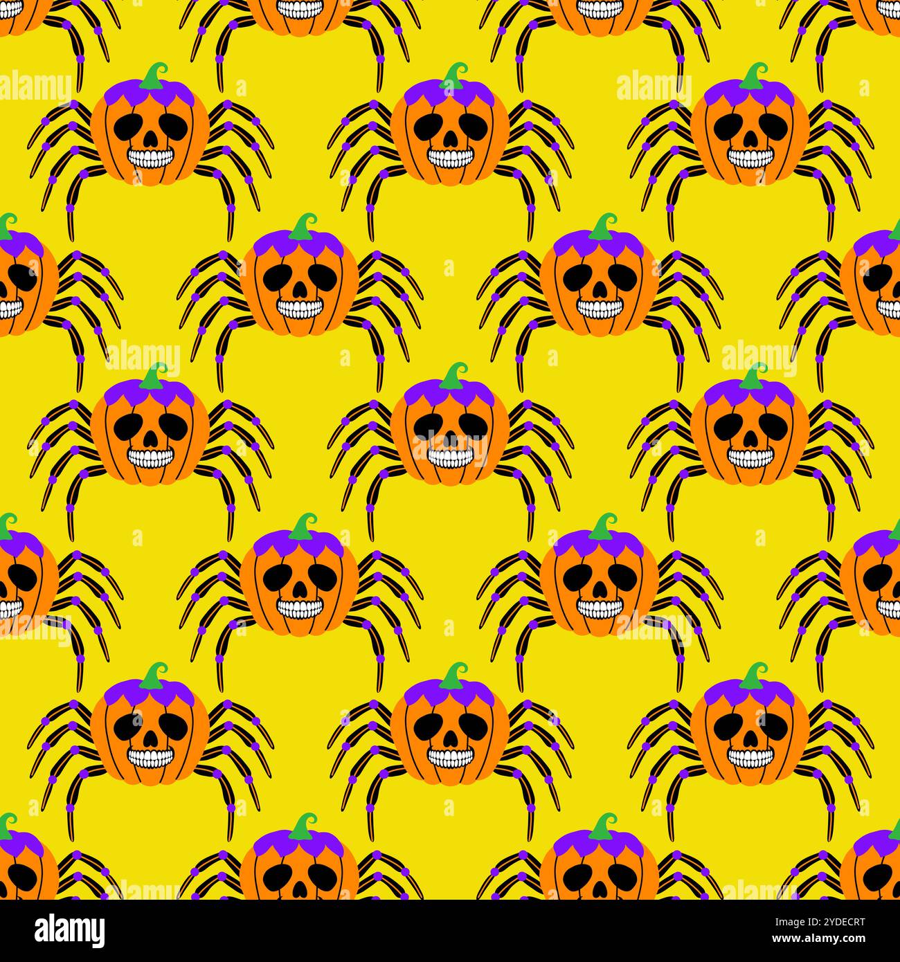Seamless pattern with fun pumpkin with spider legs Stock Vector Image ...