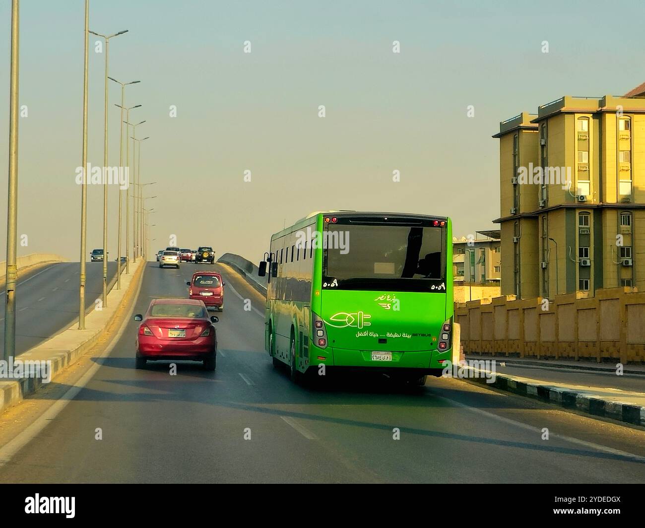 Cairo, Egypt, October 2 2024: The green bus for mass transit ...