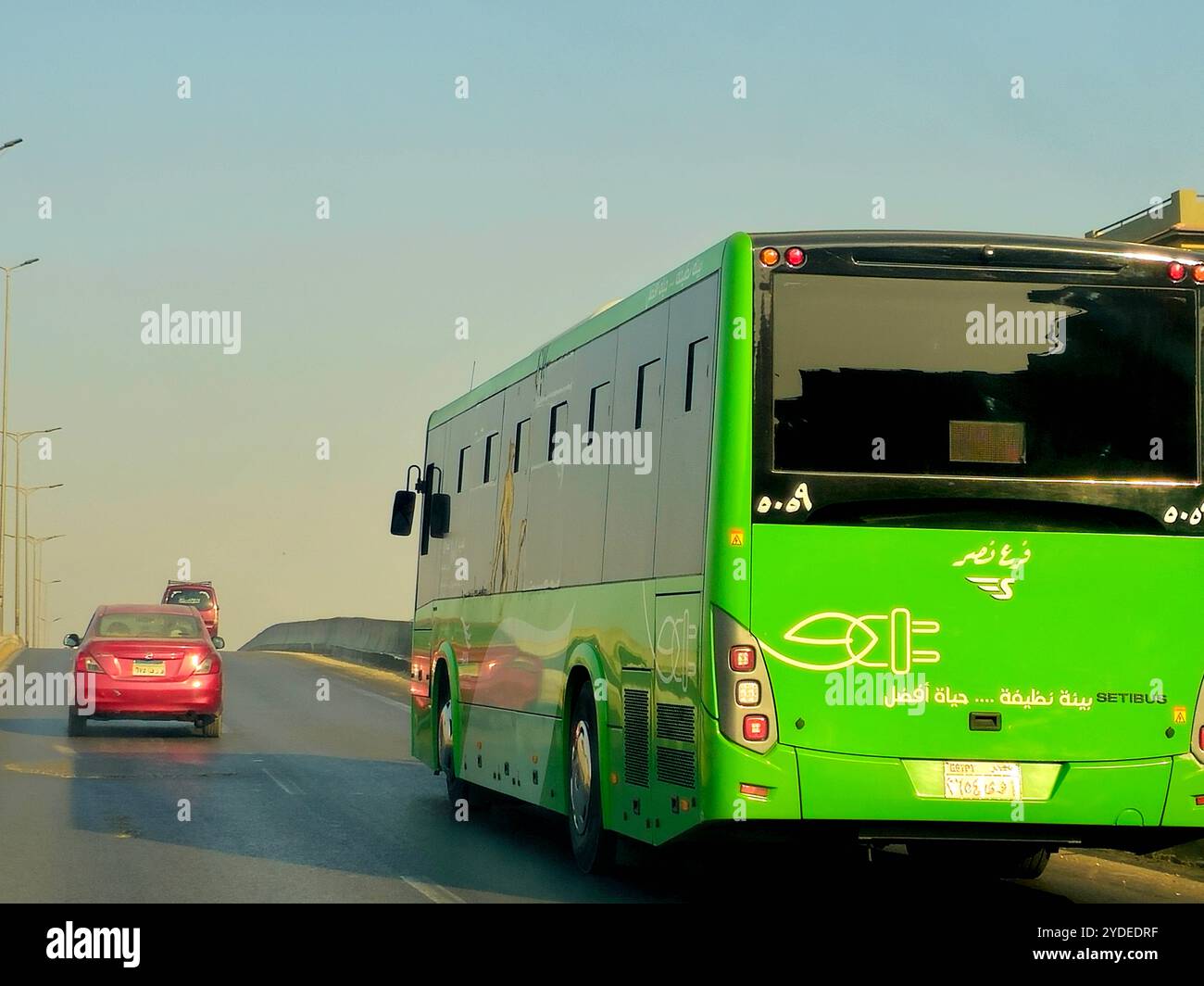 Cairo, Egypt, October 2 2024: The green bus for mass transit ...