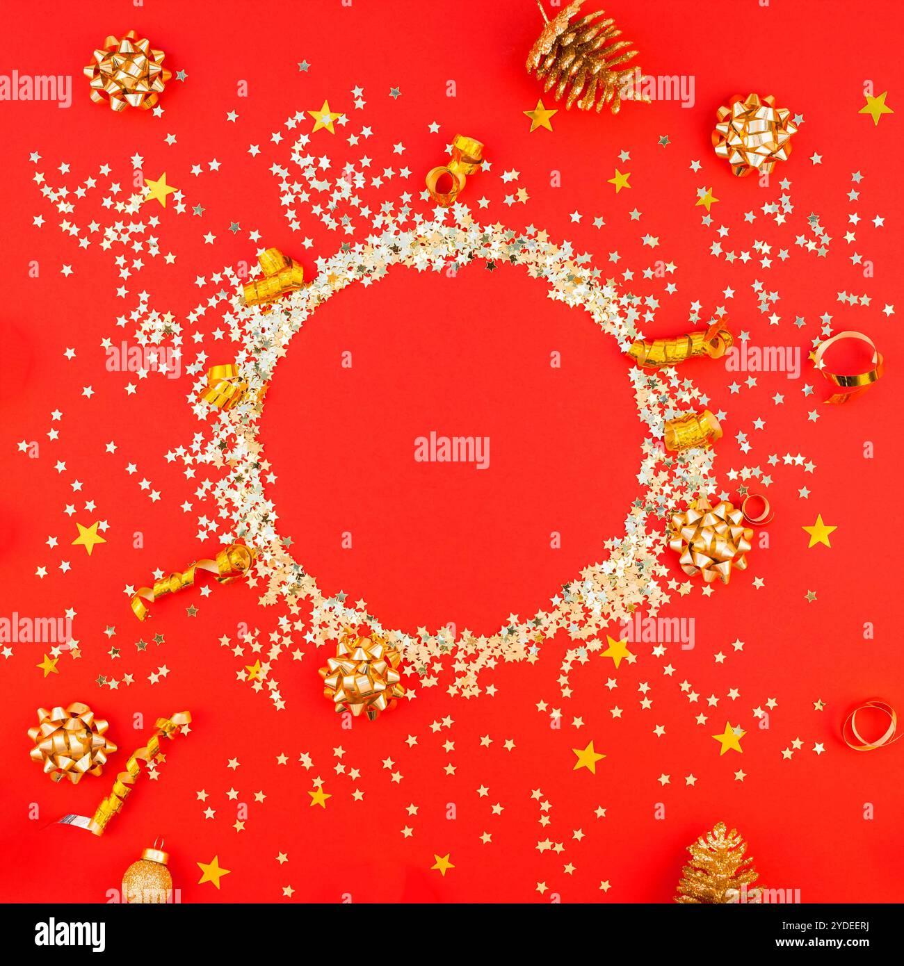 Christmas golden round glitter frame background Stock Photo - Alamy