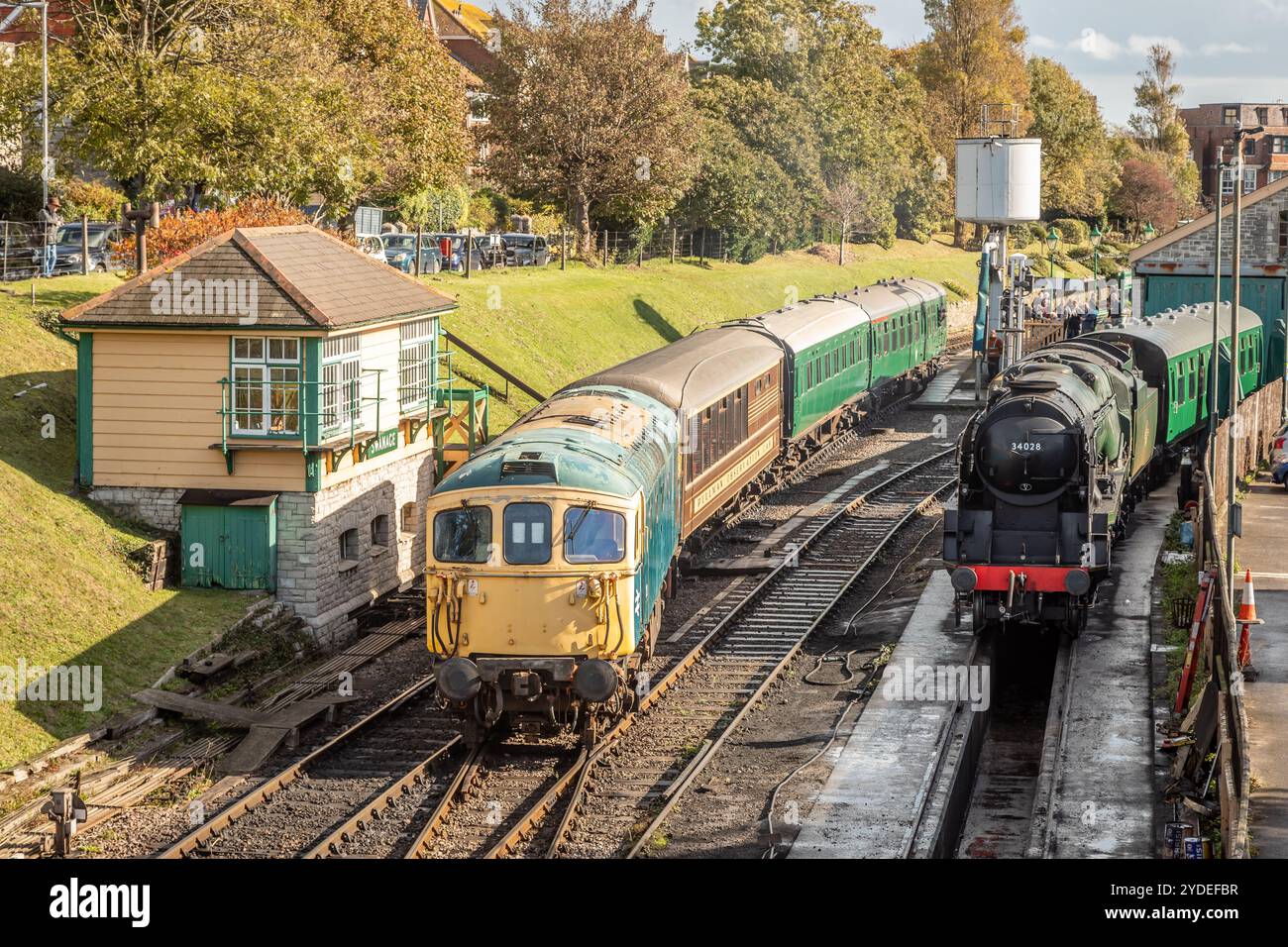 BR Class 33 No. 33111 passes BR 'WC' 4-6-2 No. 34028 'Eddystone' at ...