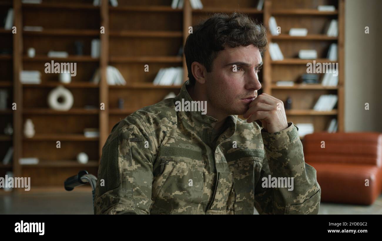 Focused serious Caucasian male officer camouflage uniform man person ...