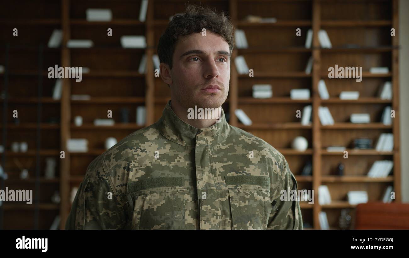 Pensive thoughtful professional adult Caucasian male man guy soldier ...