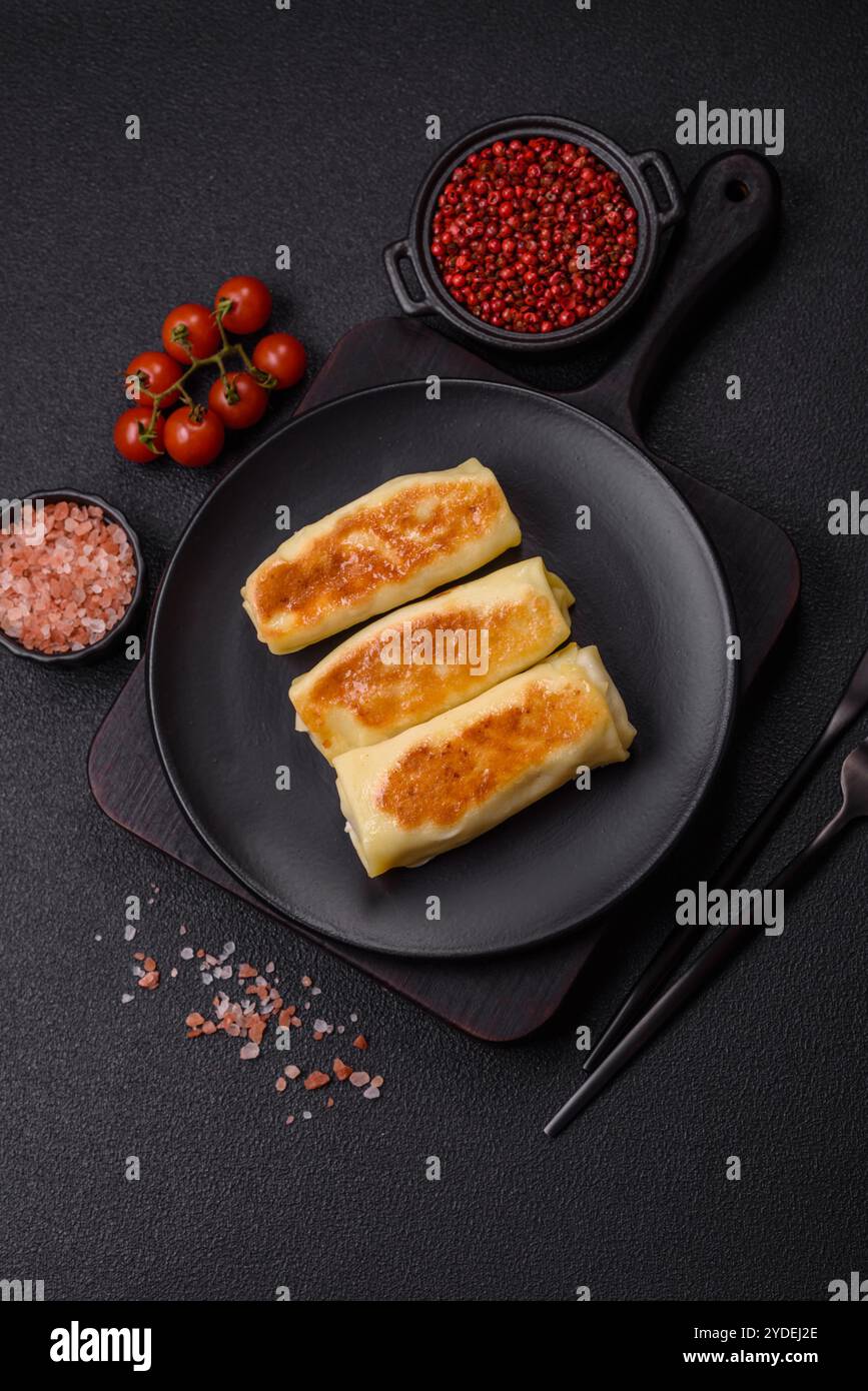 Sweet or savory crepe with different fillings for a hearty breakfast on ...