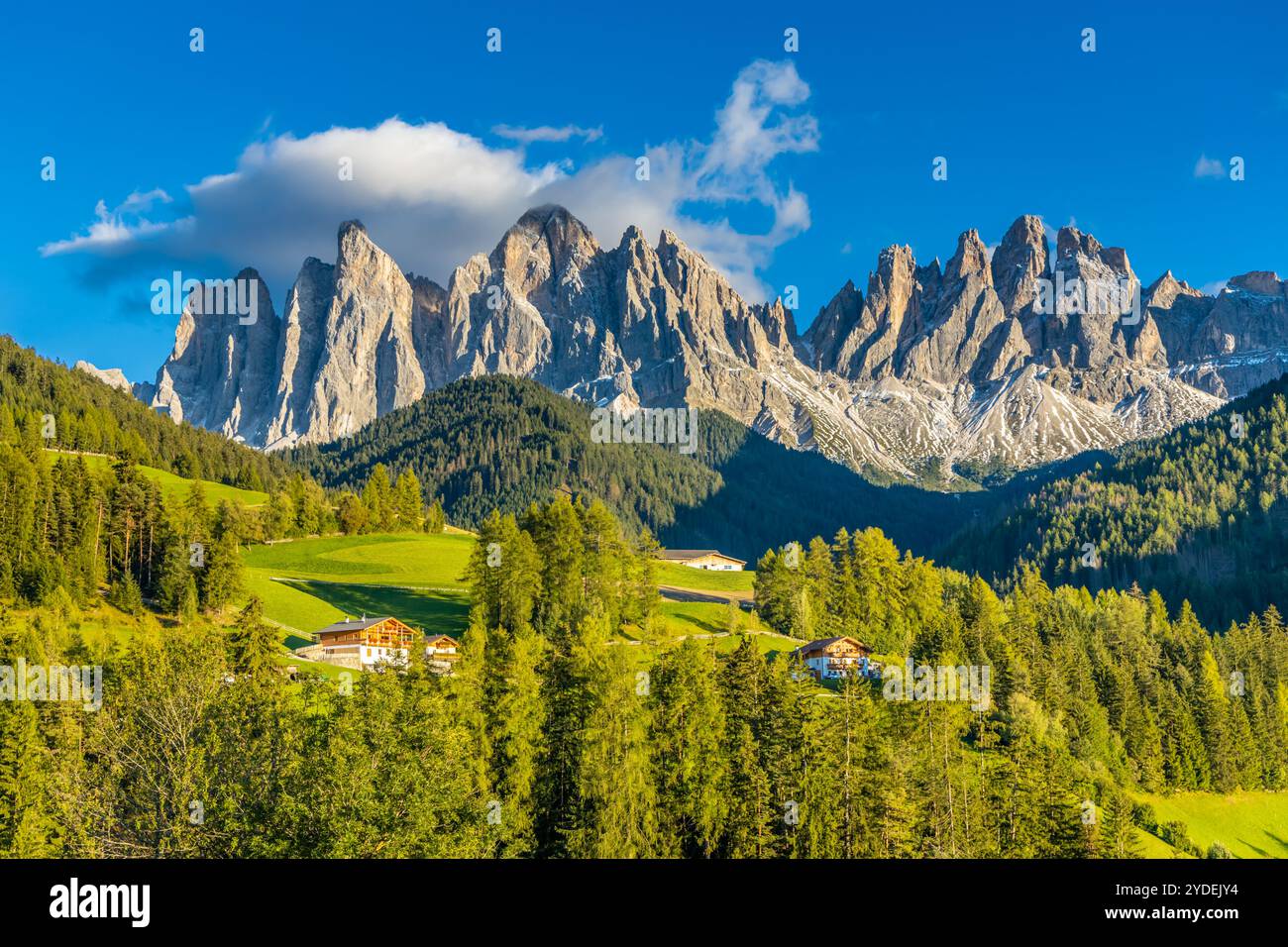 Santa Magdalena village in italian Dolomite Alps classical beautiful ...