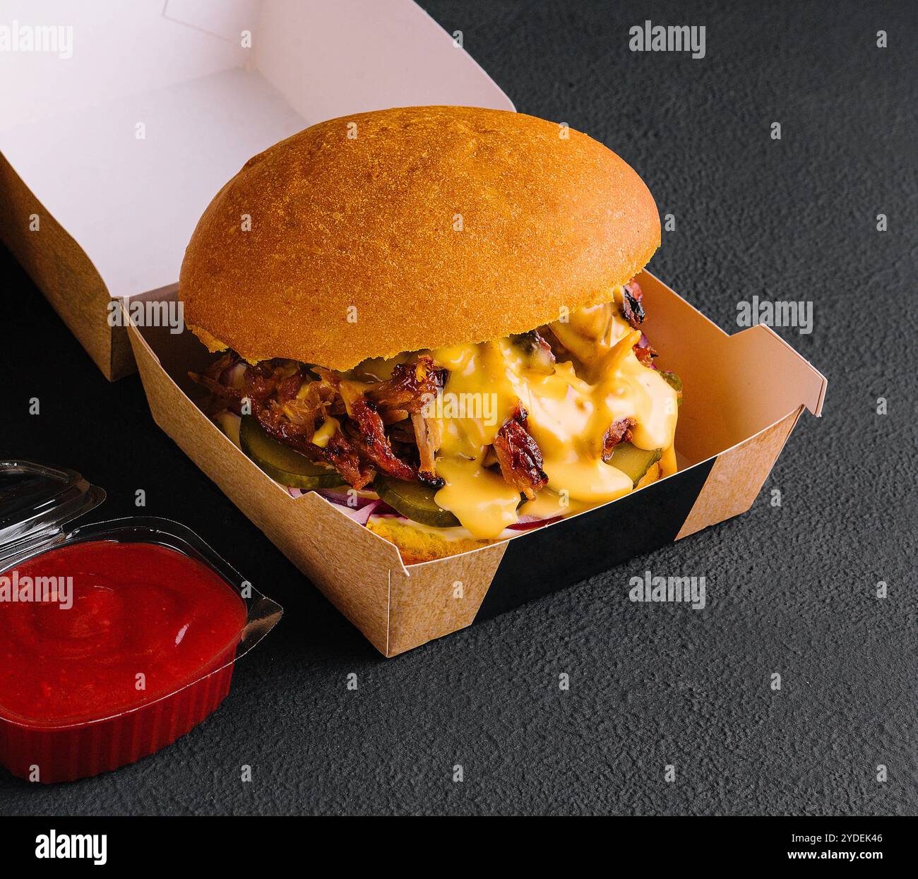 Barbeque Pulled Pork Burger top view Stock Photo - Alamy