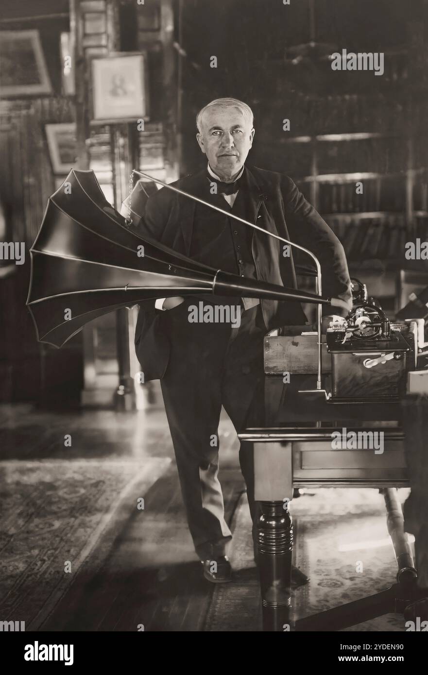 Thomas Alva Edison with his cylinder phonograph, digitally edited ...