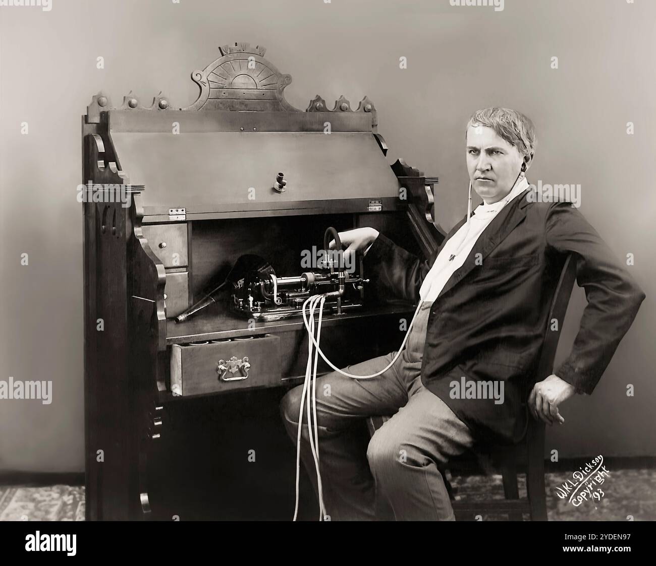 Thomas Alva Edison with his cylinder phonograph, digitally edited Stock ...