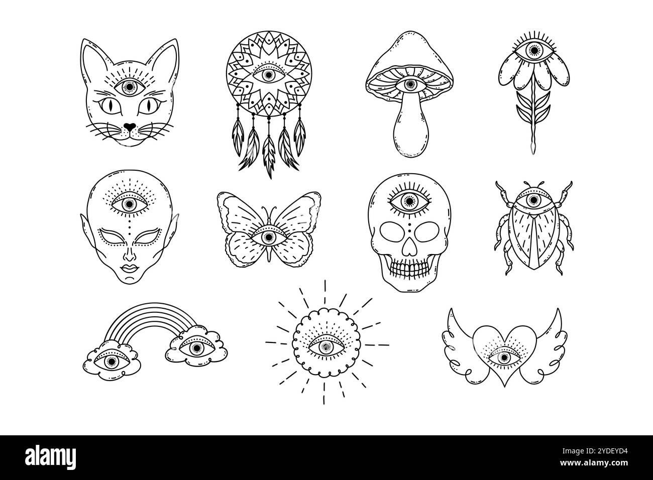 Collection celestial elements sun Black and White Stock Photos & Images ...