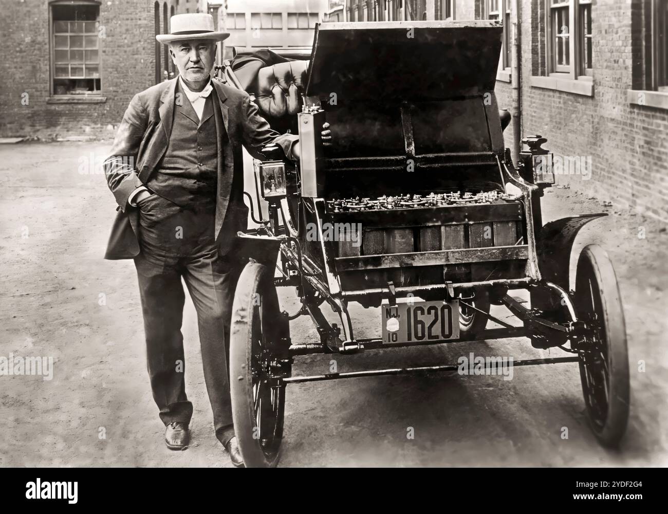 Thomas Alva Edison, 1847 - 1931, American inventor, with his electric ...