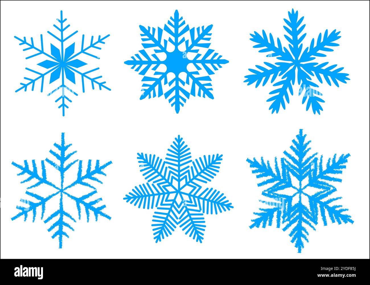A variety of blue snowflake designs displayed on a clean white ...