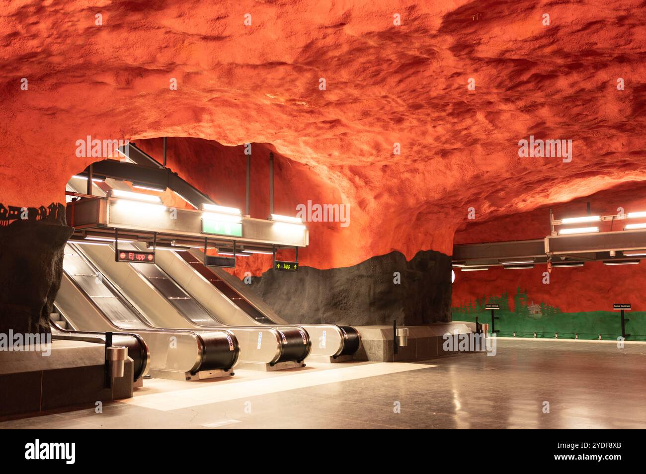 The interior of station Solna in Stockholm metro. Carved into the rock ...