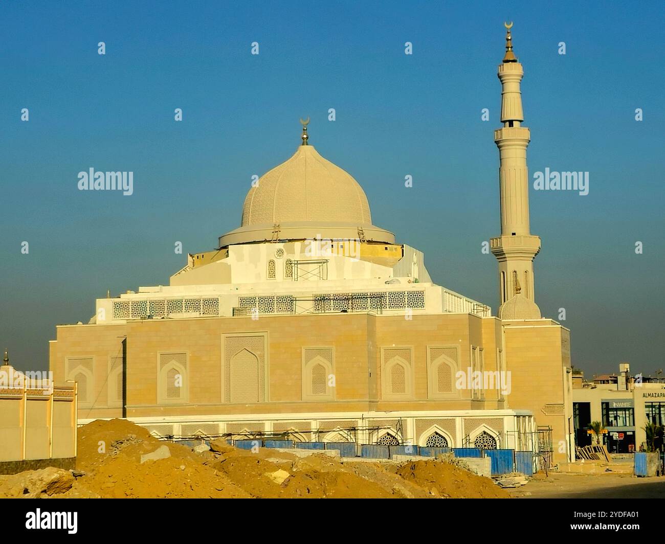 Cairo, Egypt, October 12 2024: high minaret and dome of a new mosque on ...