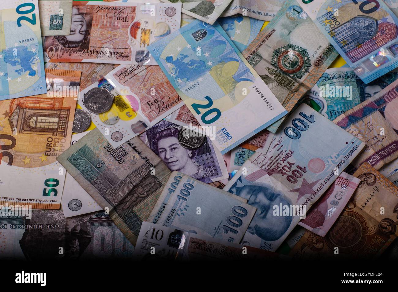 Banknotes from different currencies in current circulation Stock Photo ...