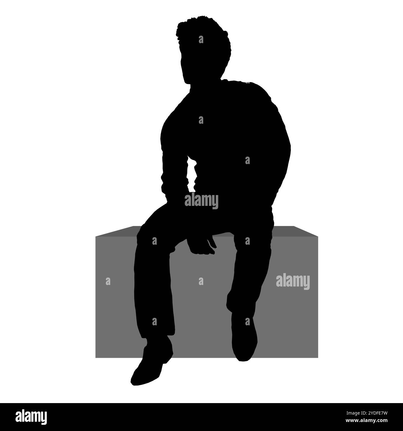 Silhouette of a man sitting on box isolated on white background. Vector ...