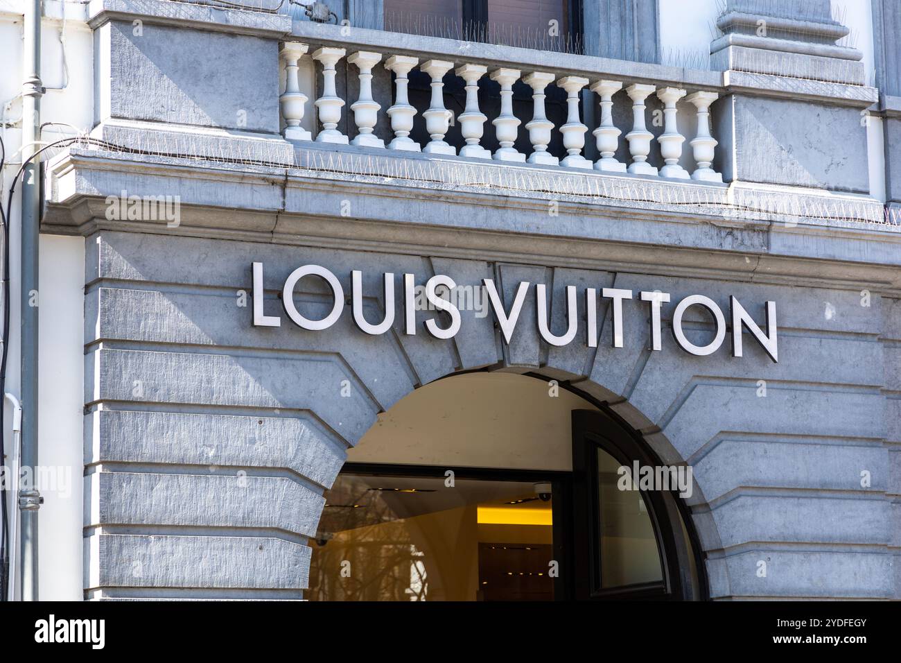 Antwerp, Belgium. 15 April 2023. Louis Vuitton shop sign logo. Louis ...