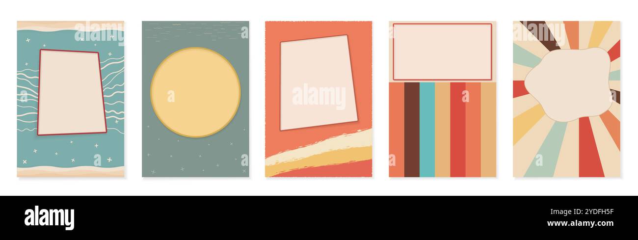 Cartoon style. Bright posters, banners for ad. Retro elements with, sun ...