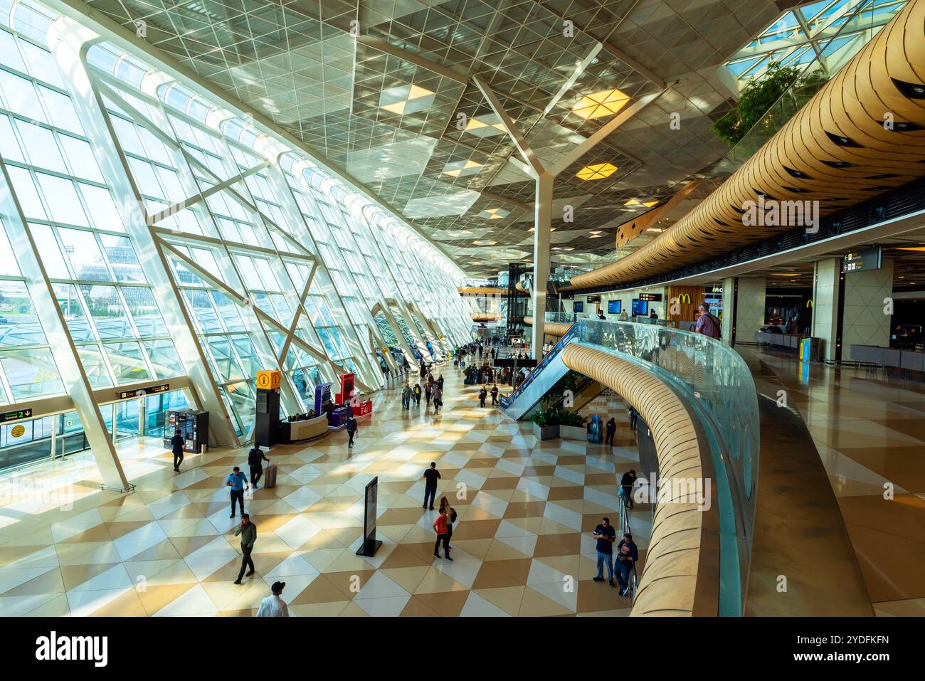 Inside the triangular terminal building. View of Heydar Aliyev ...