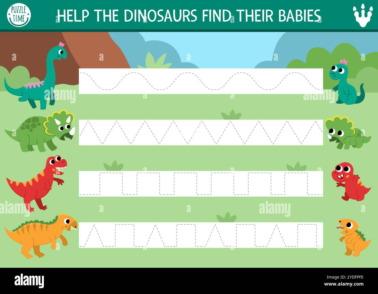 Vector dinosaur handwriting practice worksheet. Prehistoric printable ...