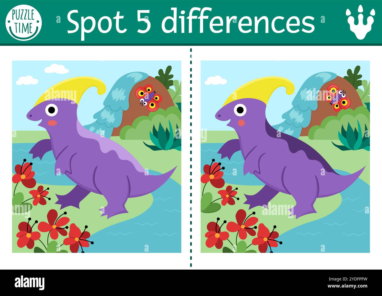 Find differences game for children. Dinosaur educational activity with ...