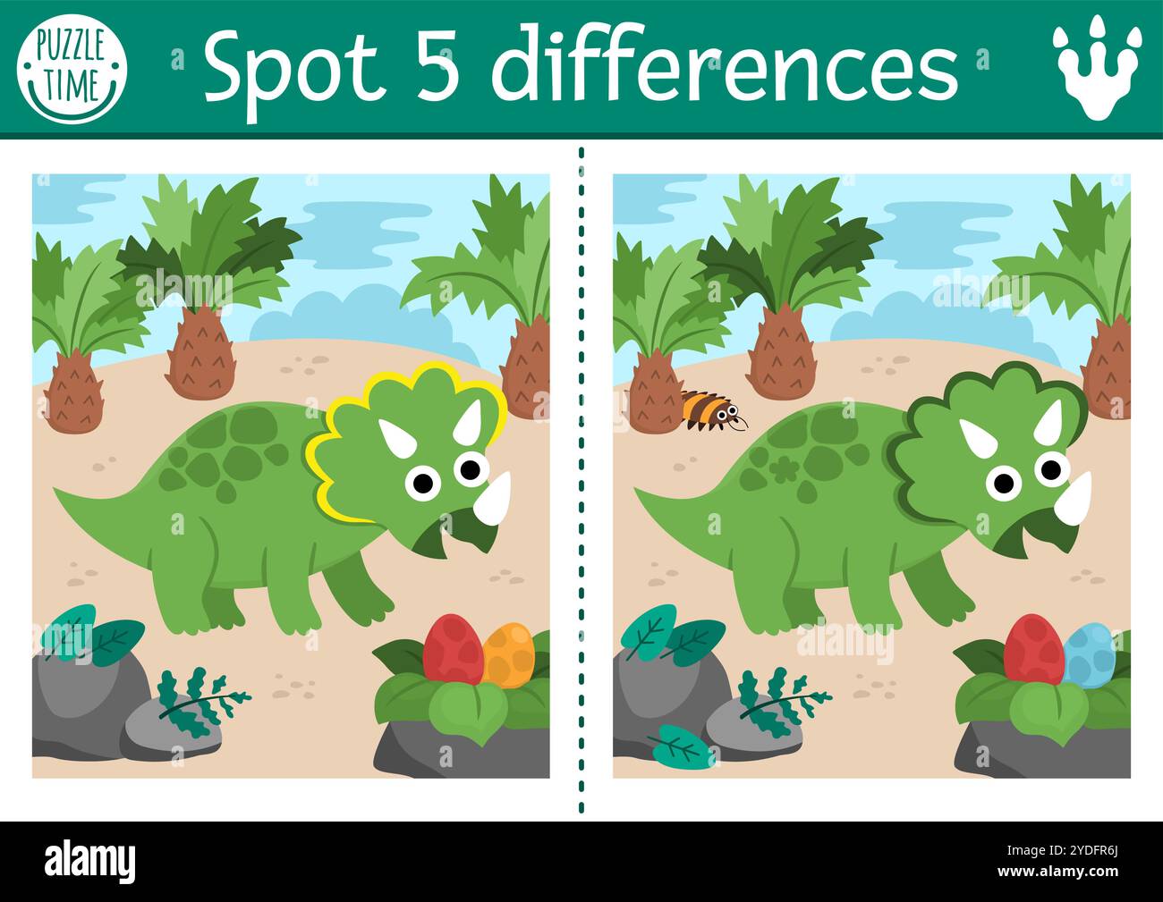 Find differences game for children. Dinosaur educational activity with ...
