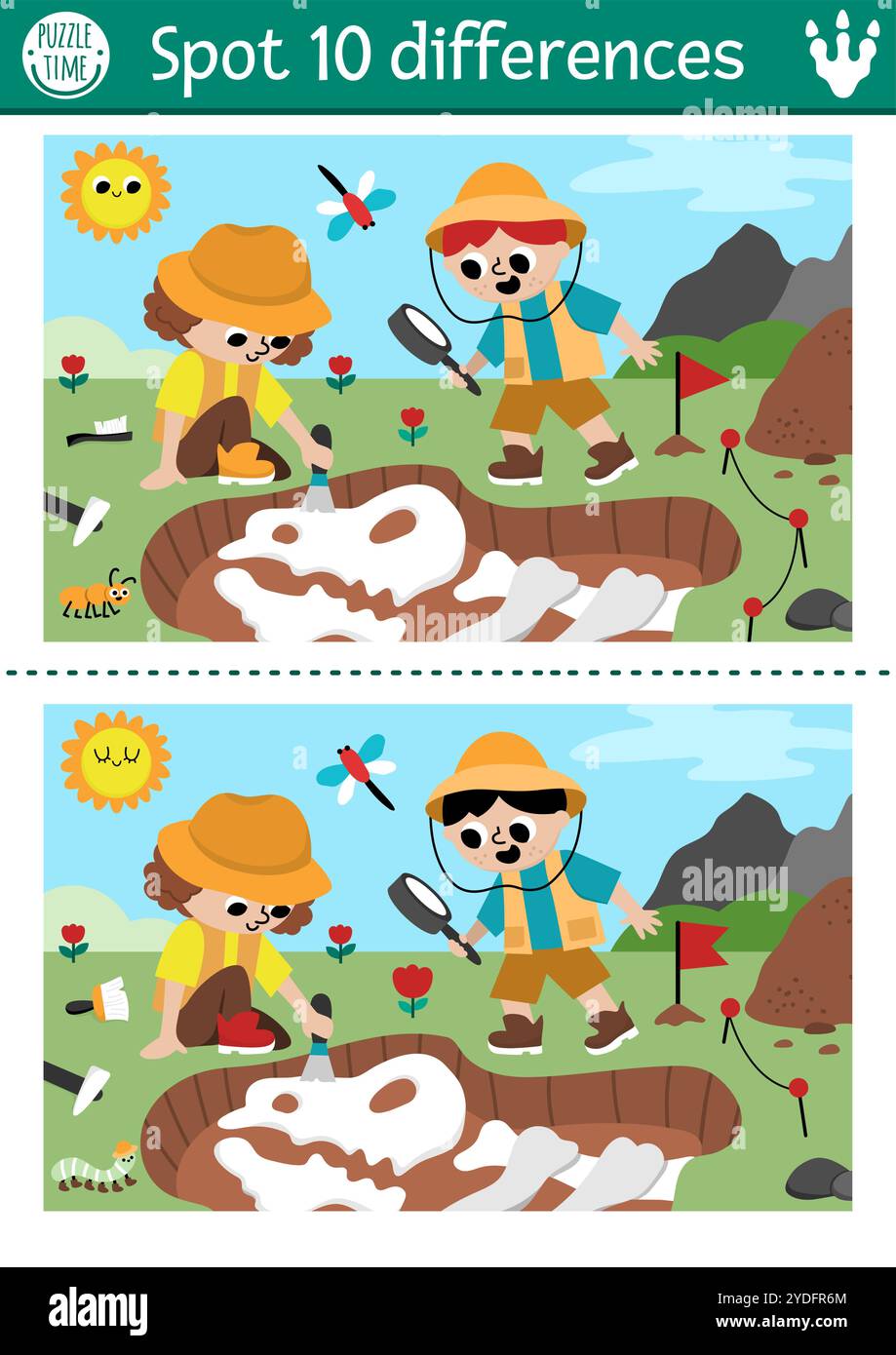 Find differences game for children. Dinosaur educational activity with ...