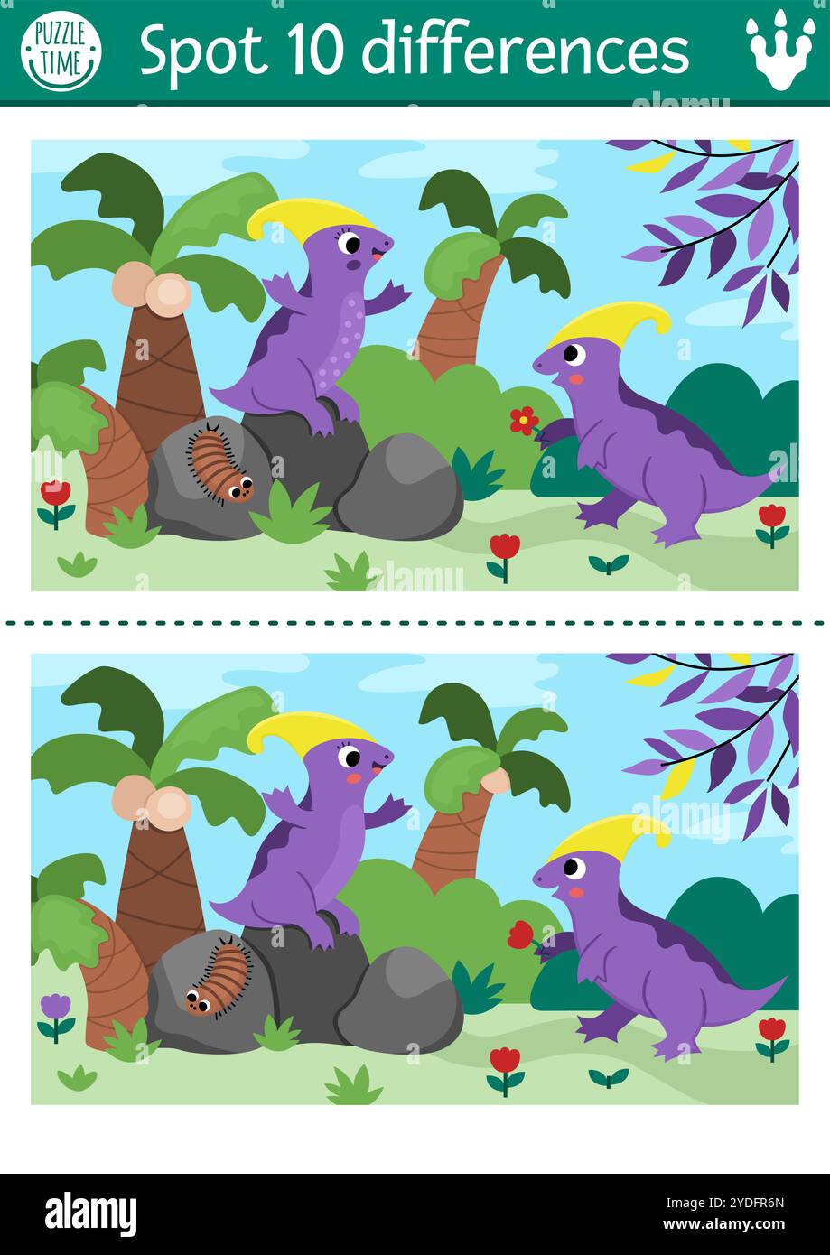 Find differences game for children. Dinosaur educational activity with ...