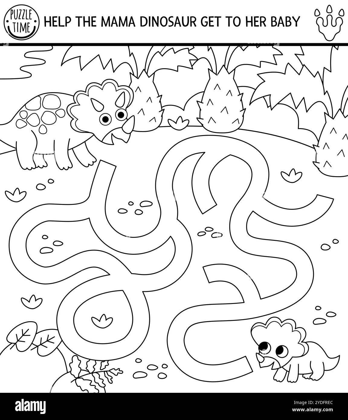 Black and white dinosaur maze for kids with ancient world landscape ...